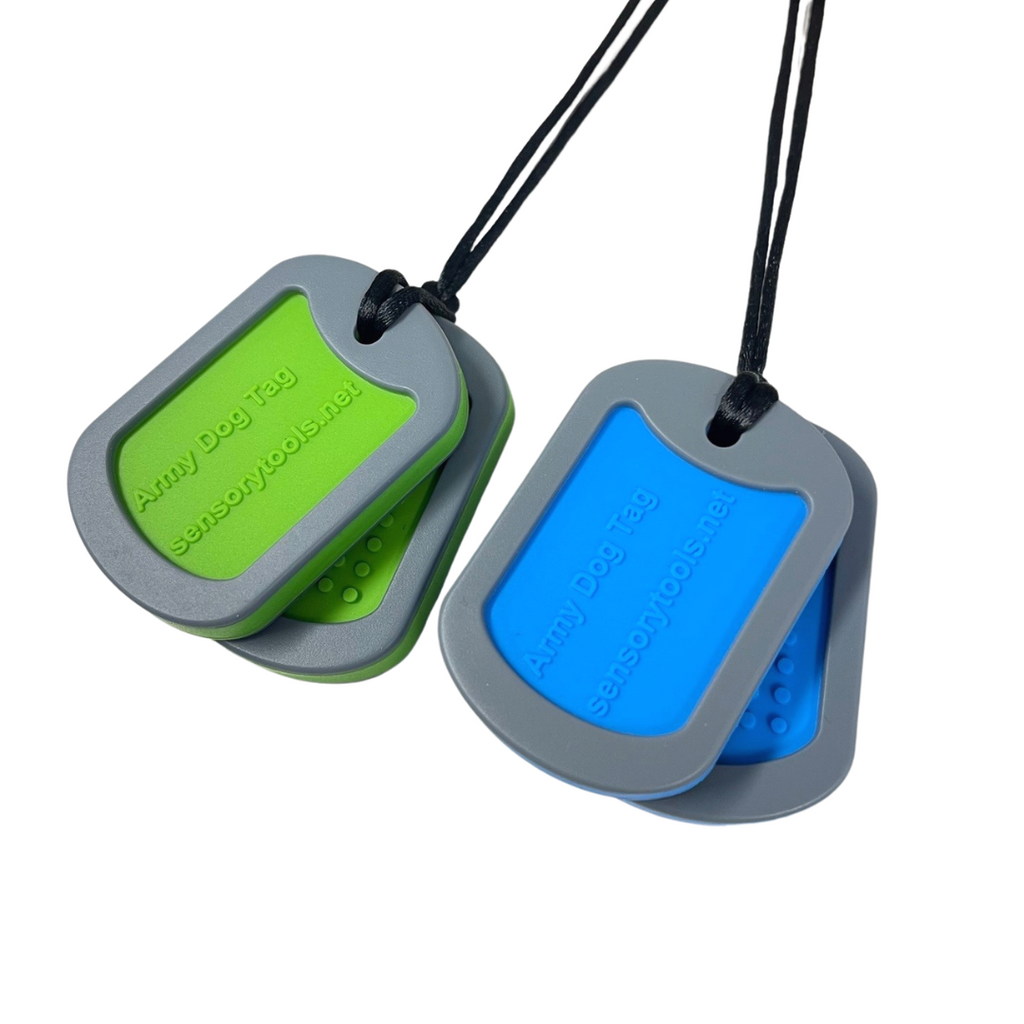 Army Dog Tag Chewy Necklace 2 Pack - Blue & Heavy Duty Green – Sensory ...